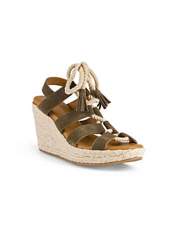 Kaleidoscope Khaki Suede Rope Tie Espadrille Wedges | Kaleidoscope