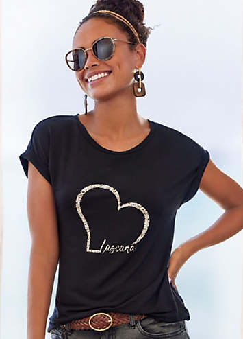 LASCANA Logo Print Short Sleeve T-Shirt | Kaleidoscope
