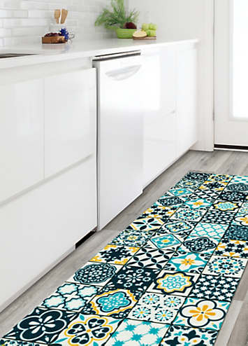 Likewise Rugs & Matting Teal Victorian Tile Runner | Kaleidoscope