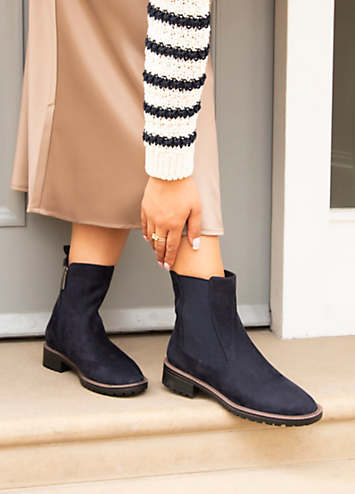 Linzi Dalston Navy Faux Suede Classic Chelsea Boots | Kaleidoscope