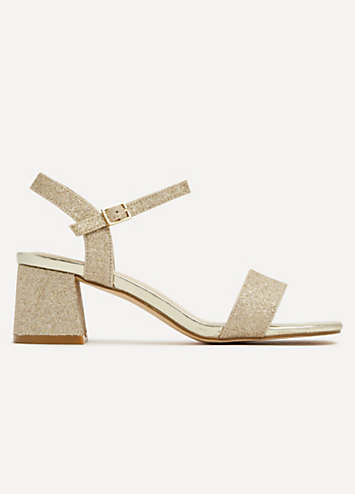 Linzi Darcie Gold Glitter Low Chunky Block Heeled Sandals | Kaleidoscope