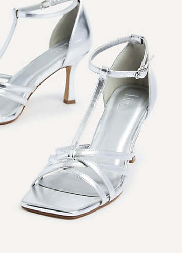 Linzi Lilah Silver Faux Leather T-Bar High Heels | Kaleidoscope