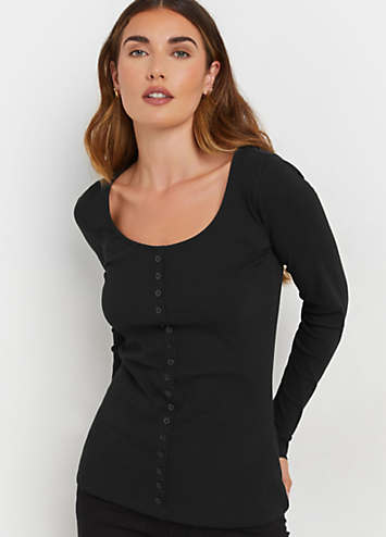 Long Tall Sally Ribbed Button Long Sleeve Top | Kaleidoscope