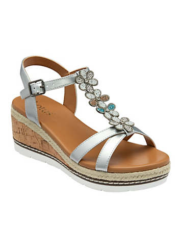 Lotus Letica Silver Flower Wedge Sandals | Kaleidoscope