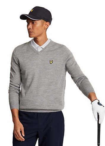 Lyle & Scott Mens Mid Grey V-Neck Golf Jumper | Kaleidoscope