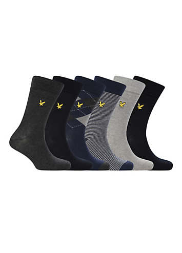 Lyle & Scott Mens Set of 6 Timothy Socks in Gift Box | Kaleidoscope