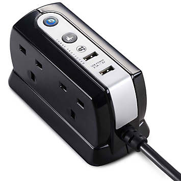 Masterplug Compact 4-Socket Surge Protected 2 USB Port Extension Lead ...
