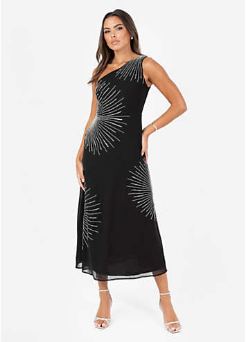 Maya Deluxe Black One Shoulder Embellished Midaxi Dress | Kaleidoscope
