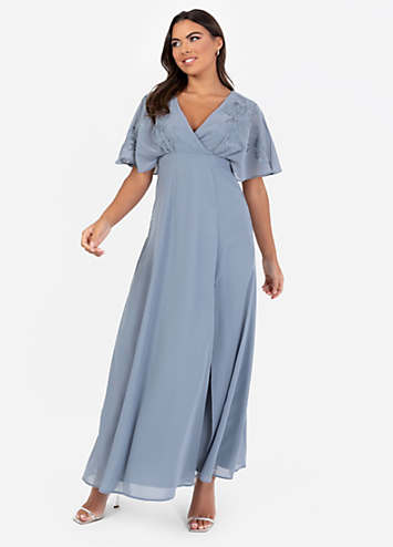 Maya Deluxe Wide Sleeve Wrap Bodice Floral Embroidered Maxi Dress ...