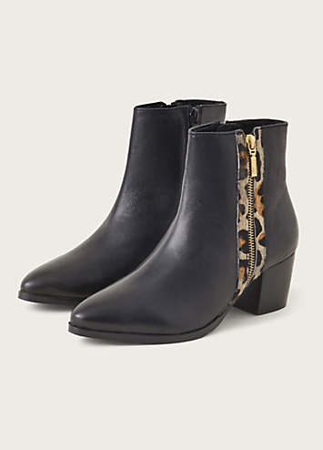 Monsoon Animal Trim Leather Ankle Boots | Kaleidoscope