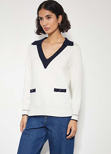 Monsoon Clara V-Neck Collared Jumper | Kaleidoscope