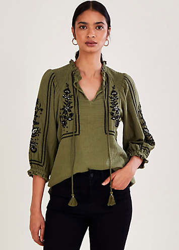 Monsoon Embellished Double Faced Smock Top | Kaleidoscope