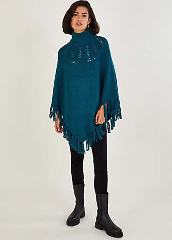 Monsoon Pointelle Poncho with Fringe Trim | Kaleidoscope