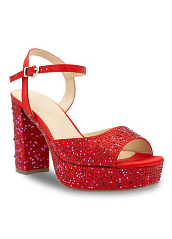 Paradox Laney Red Satin Block Heel Platform Ankle Strap Sandal ...