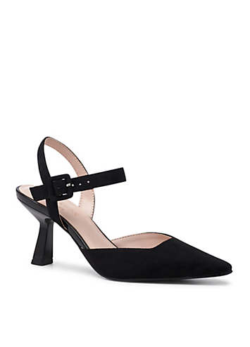 Paradox London Black Tempest Ankle Strap Mid Flare Heels | Kaleidoscope