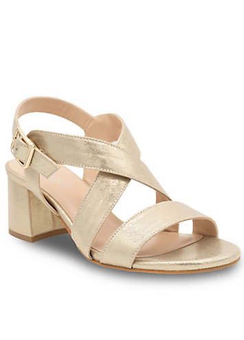 Paradox London Champagne Shimmer Mid Block Heel Sandals | Kaleidoscope