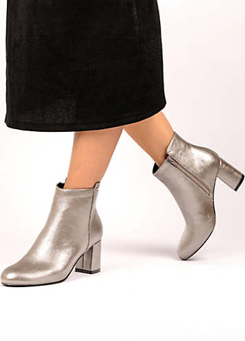 Paradox London Pewter Metallic ’Aria’ Mid Block Heel Ankle Boots ...