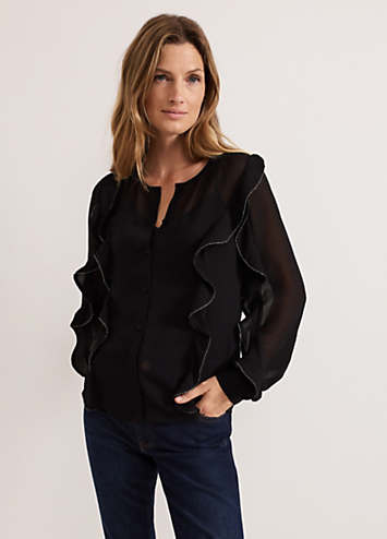 Phase Eight Cordelia Black Ruffle Blouse | Kaleidoscope