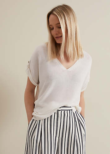 Phase Eight Laura Linen Metal Button Tab Top | Kaleidoscope