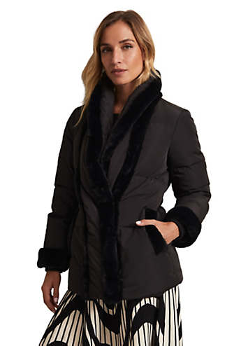 Phase Eight Nelle Black Faux Fur Short Puffer Coat | Kaleidoscope