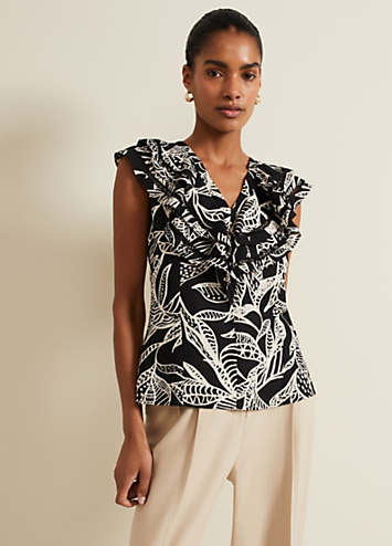 Phase Eight Rosey Ruffle Linen Top | Kaleidoscope