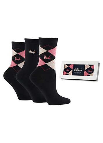 Pringle Pack of 3 Ladies Argyle Gift Boxed Socks | Kaleidoscope