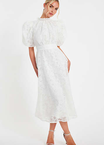 Quiz Chiffon Jacquard Puff Sleeve Midaxi Dress | Kaleidoscope