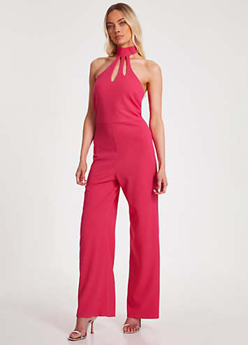 Quiz Scuba Crepe Halterneck Jumpsuit with Cut Out Detail | Kaleidoscope