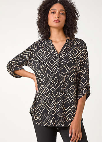 Roman Abstract Print Stretch Jersey Shirt | Kaleidoscope