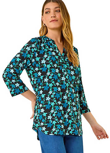 Roman Abstract V-Neck Stretch Top | Kaleidoscope