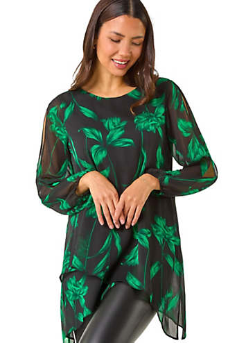 Roman Floral Chiffon Layered Tunic Top | Kaleidoscope