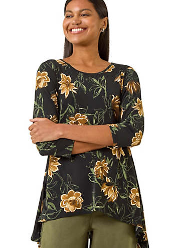 Roman Floral Print Stretch Tunic Top | Kaleidoscope