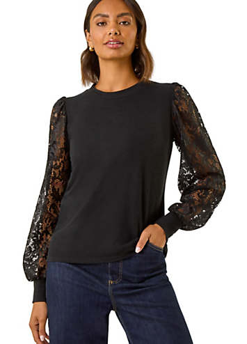Roman Lace Sleeve Detail Stretch Top | Kaleidoscope