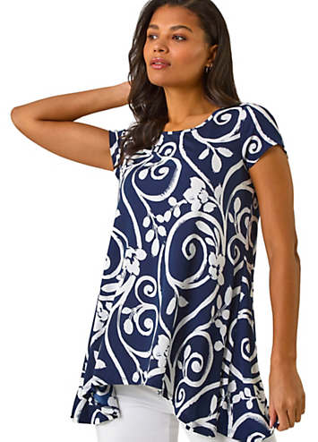 Roman Originals Floral Print Hanky Hem Tunic Top | Kaleidoscope