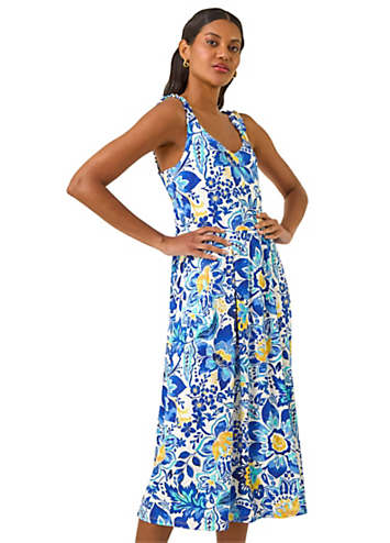 Roman Originals Floral Print Strap Detail Midi Dress | Kaleidoscope
