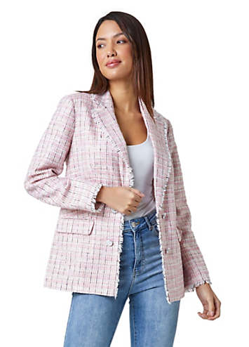 Roman Originals Frayed Edge Boucle Check Jacket | Kaleidoscope