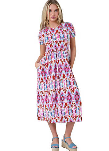 Roman Originals Petite Aztec Print Stretch Pocket Midi Dress | Kaleidoscope