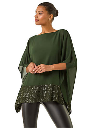 Roman Sequin Hem Contrast Tunic Top | Kaleidoscope