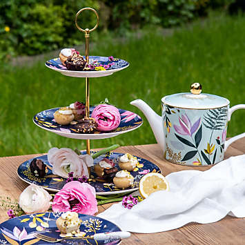 Sara Miller Orchard Fine China 3 Tier Cakestand Navy | Kaleidoscope