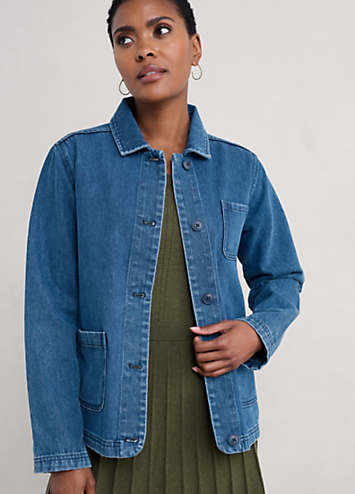 Seasalt Cornwall Blue Reading Rocks Chore Denim Jacket | Kaleidoscope