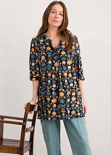 Seasalt Cornwall Navy Aventurier Printed Cotton Tunic | Kaleidoscope