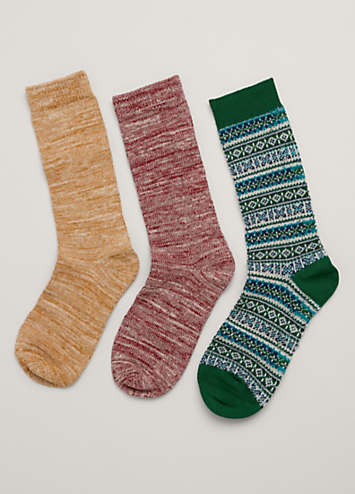 Seasalt Cornwall Pack of 3 Fair Isle Printed Socks | Kaleidoscope