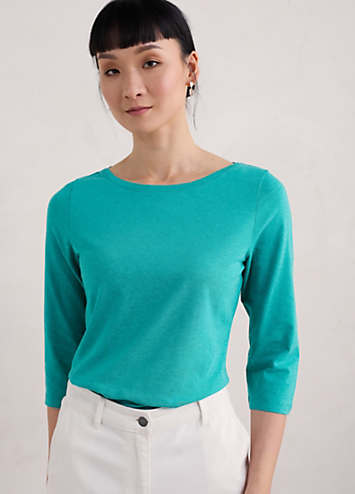 Seasalt Cornwall Teal Easel Three-Quarter Sleeve Top | Kaleidoscope