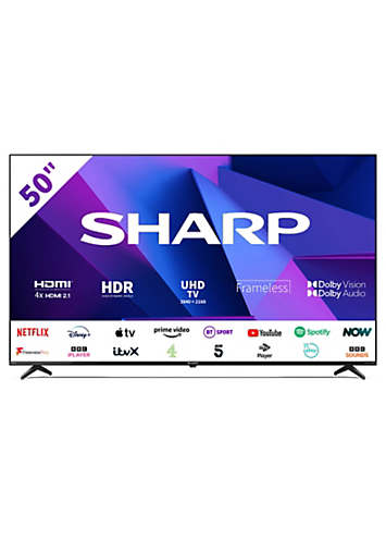 Sharp 4T-C50FN2KL2AB 50 Inch 4K Ultra HD Frameless LED Smart Android TV ...
