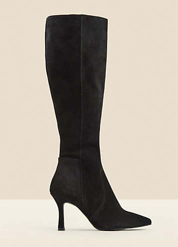 Sosandar Black Suede Flared Heel Knee High Boots | Kaleidoscope