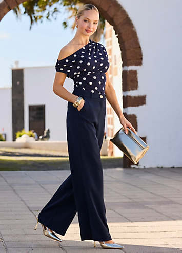 Sosandar Navy Blue Fluid Wide Leg Trousers | Kaleidoscope