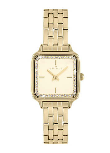 Spirit Ladies Square Gold Dial Silver Plated Bracelet Watch | Kaleidoscope