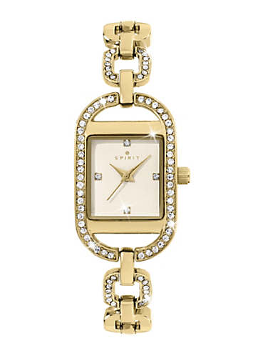 Spirit Ladies Square Gold Plated Stone Set Chain Link Bracelet Watch ...