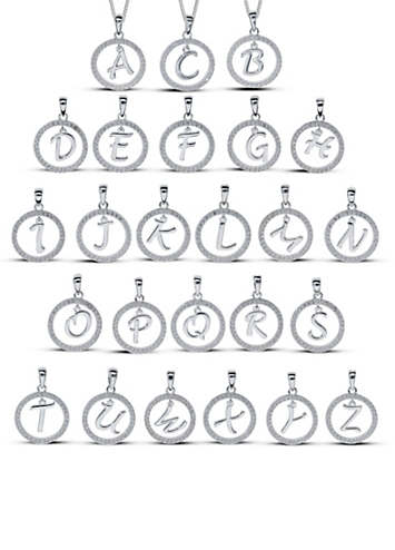 Sterling Silver Cubic Zirconia Circle Initial Pendant | Kaleidoscope