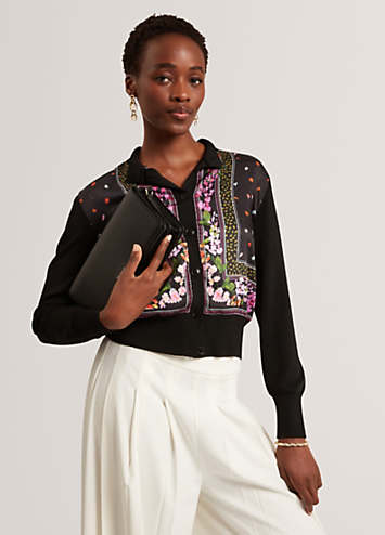 Ted Baker DEMILI Printed Woven Front Cardigan | Kaleidoscope